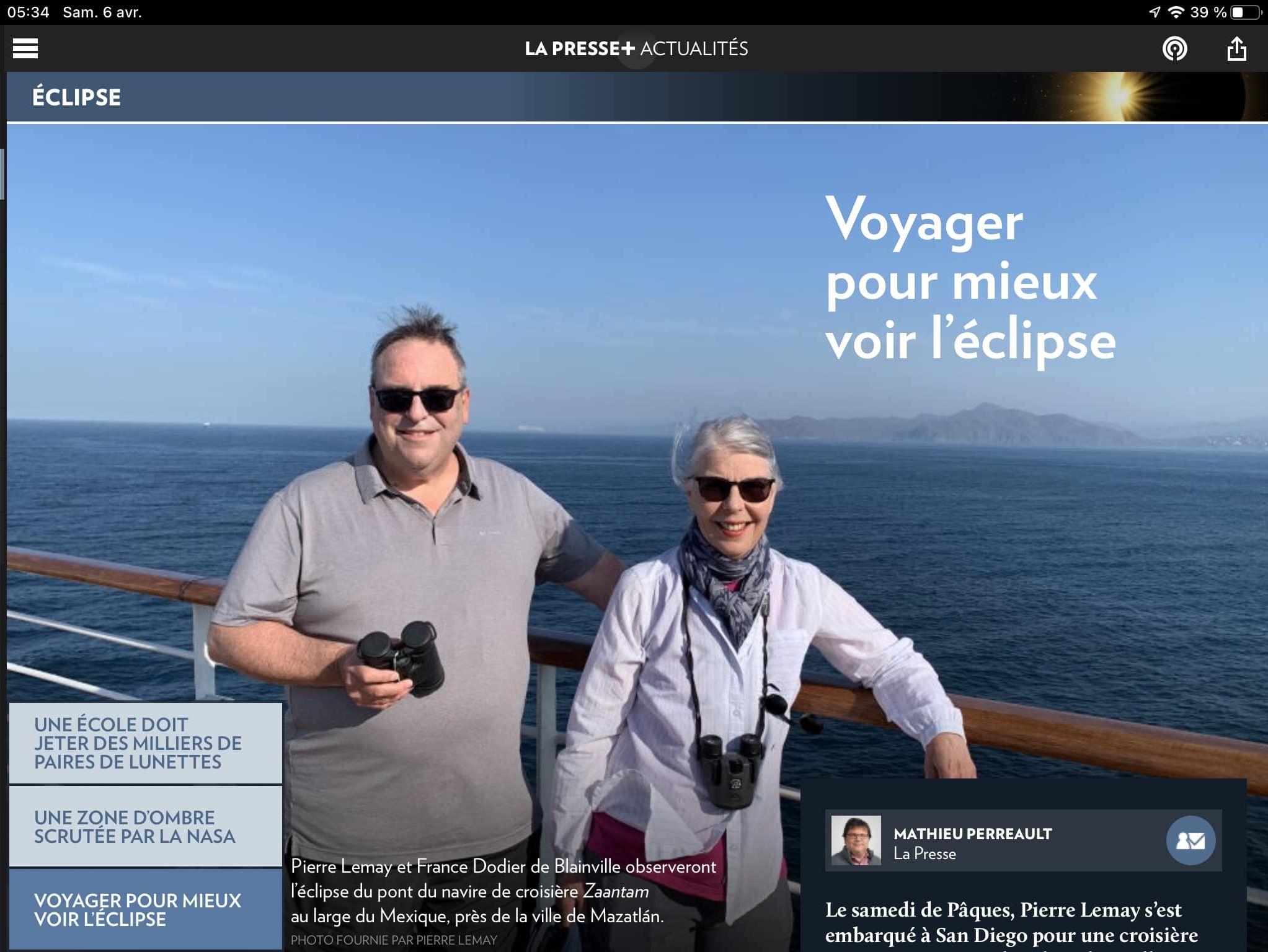 Notre trésorier, Pierre Lemay, dans La Presse d'aujourd'hui